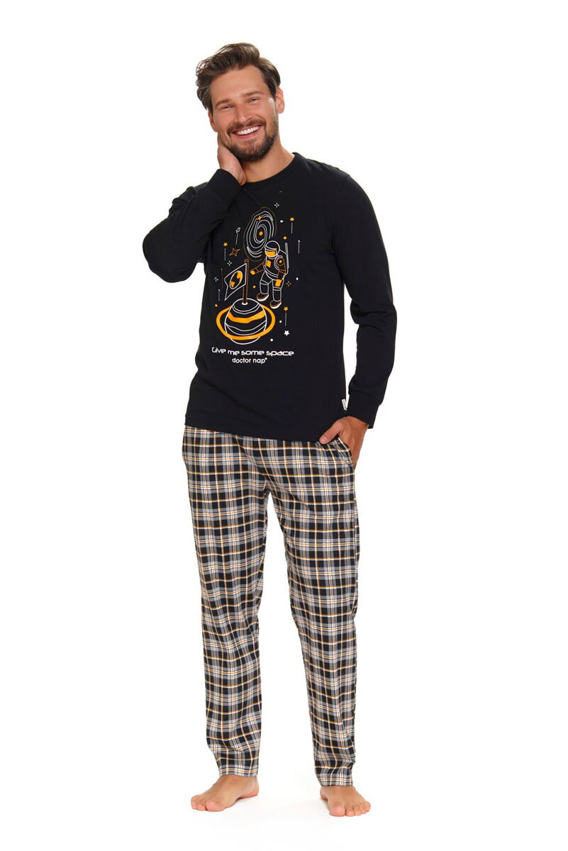 Pánske bavlnené pyžamo Doctor Nap Space čierne | Liliana.sk